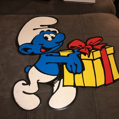 Vintage Double Sided Smurfs Store Retailers Sign Cardboard Rare Present ...