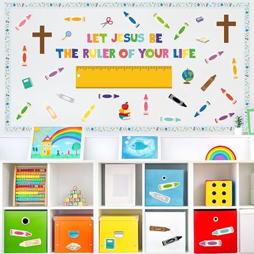 Back to School Religious Bulletin Board - 107Pcs Let Jesus Be The Ruler ...