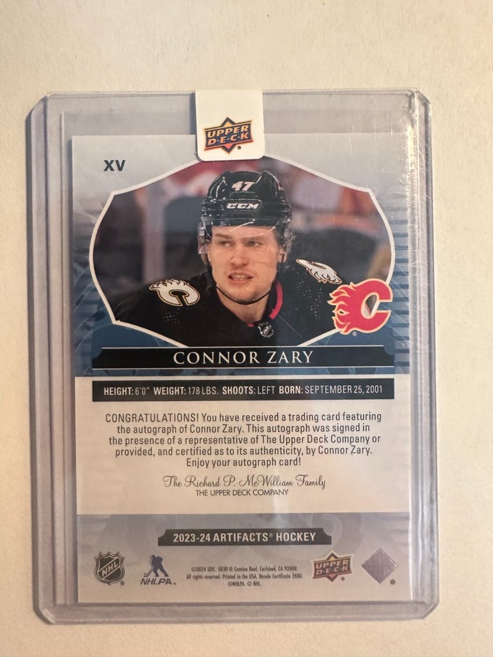 2023-24 Connor Zary Upper Deck Artifacts Rookie AUTO RC #XV Calgary ...
