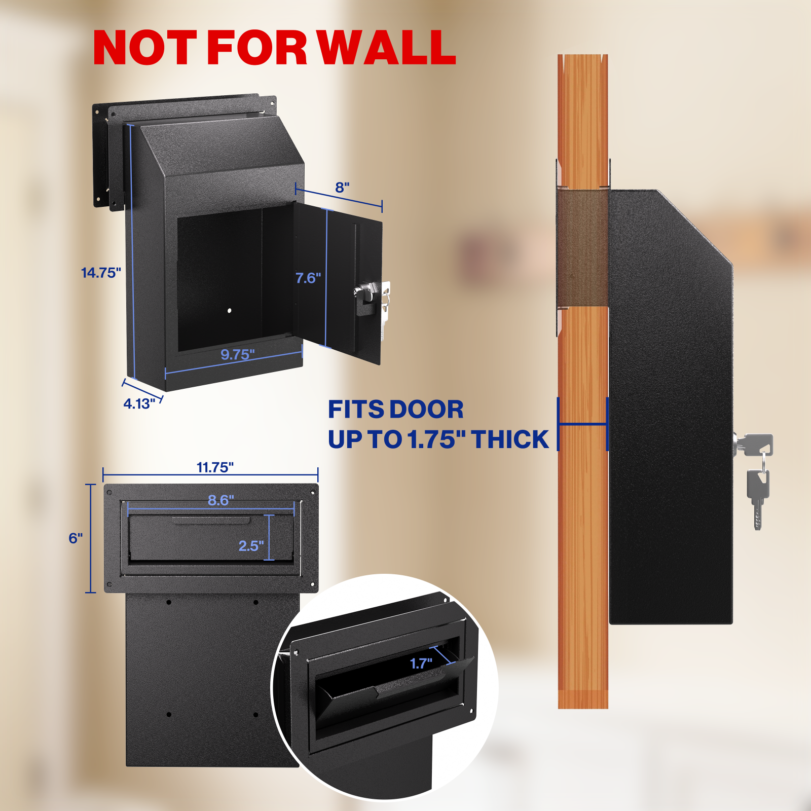 Pochar Through The Door Locking Steel Mailbox, Door Drop Box for Key ...
