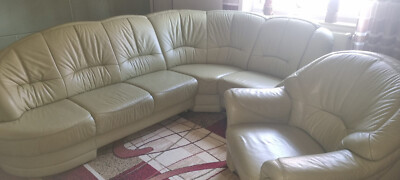 echt leder couch gebraucht , doppelnähtig , Top-Zustand , mit Sessel ...