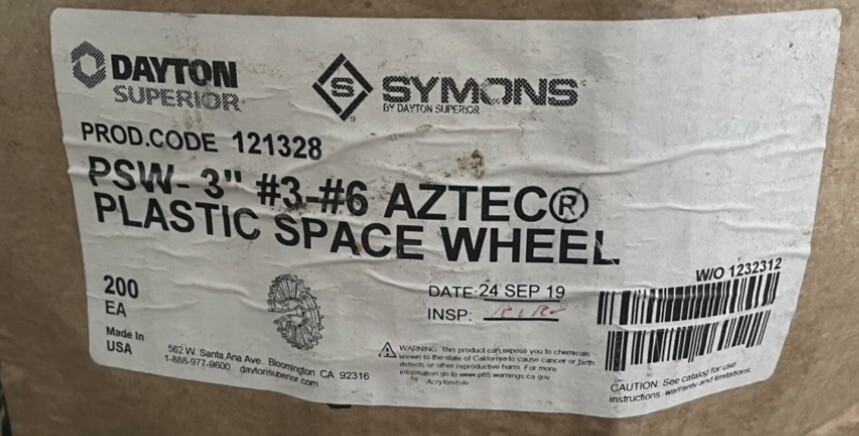 (100) 3” Rebar Spacer Wheel Dayton #3 - #6 Aztec Plastic New Lot 121328 ...