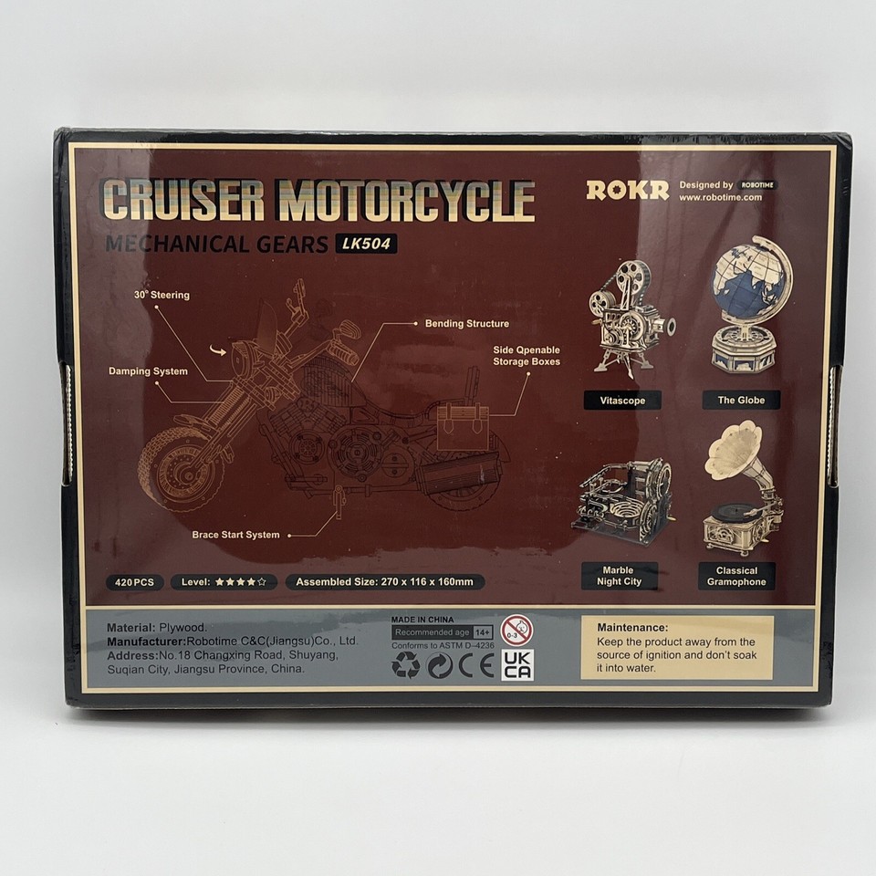 New Sealed Rokr 420 PCS Cruiser Motorcycle DIY 3D Wooden Puzzle Adult ...