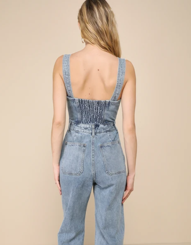 🤠 EMERSON LANG - CORSET STYLE WIDE LEG DENIM JUMPSUIT OVERALLS - NWT ...