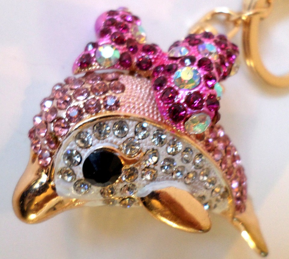 Rhinestone Bling Key Chain Fob Purse Charm Pink Dolphin | eBay