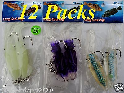 12 Packs Ling Cod Squid Rigs Two Bulb Squid Rigged Fishing Lures- 4 x 3 ...