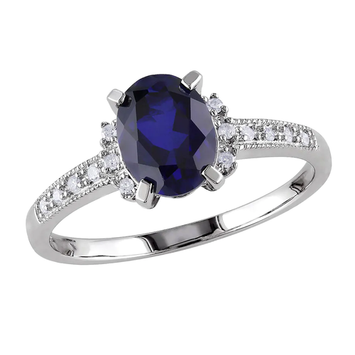 2ct Lab-Created Sapphire Engagement Ring Accents Solitaire 14k White ...