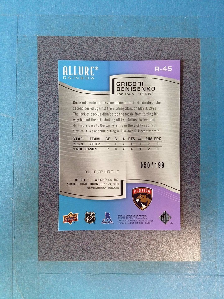 FB41) 2021-22 Upper Deck GRIGORI DENISENKO 50/199 Blue Purple Allure ...