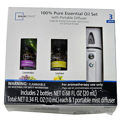 Mainstays Pure Essential Oil Set With Portable Diffuser Lavender ...