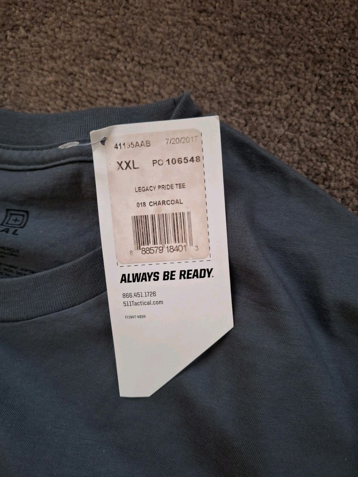 5.11 Tactical TShirt Tee Mens 2XL XXLCharcoal Grey with logo. New With ...