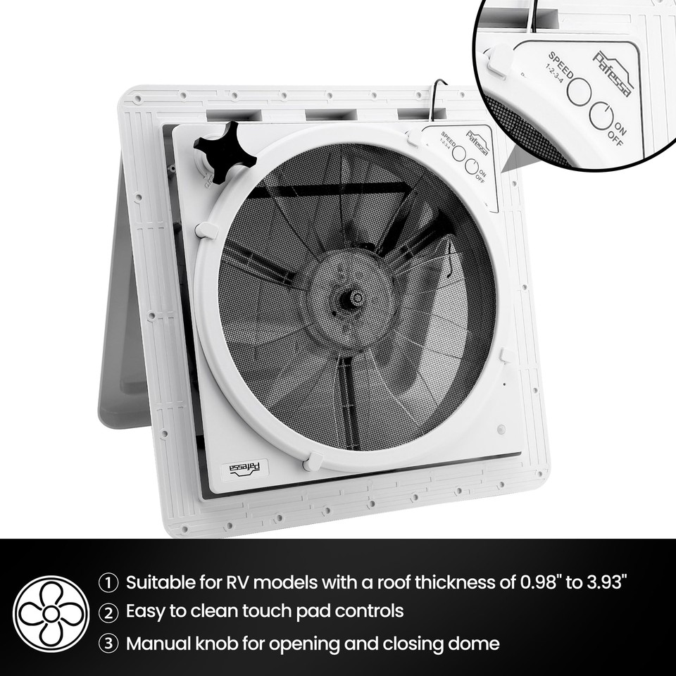 ~14” RV Roof Vent Fan 4Speed Reversible 12V RV Bathroom Fan Deluxe Open ...