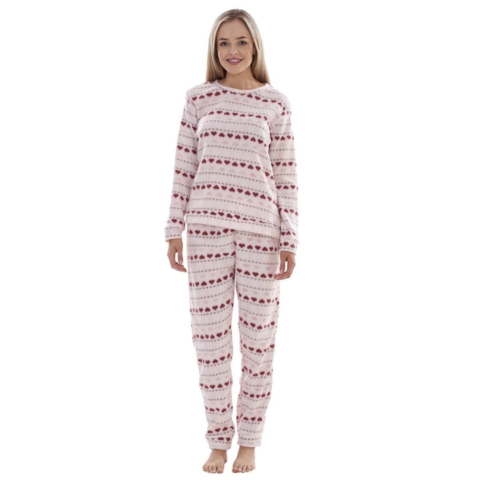 Ladies Fleece Pyjamas Printed Winter Soft Warm Crew Neck Gift PJ'S ...