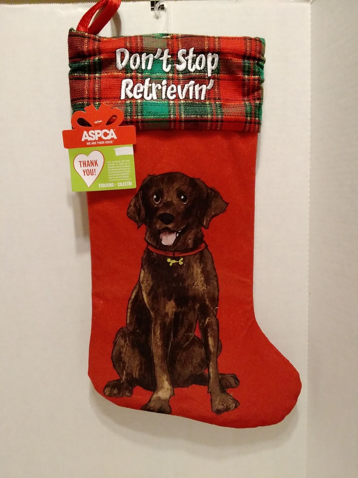 ASPCA Christmas Stocking "Don't Stop Retrievin'" Red with Chocolate ...