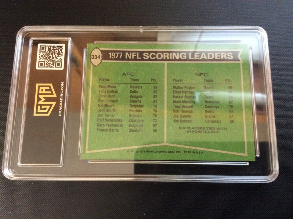 TOPPS 1977 NFL SCORING LEADERS - ERROL MANN-WALTER PAYTON-GRADED (7.5 ...