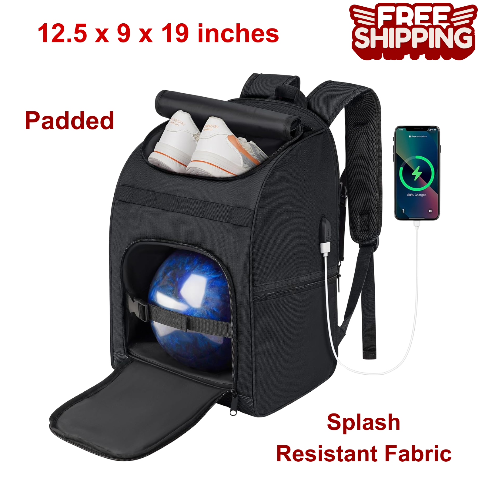 Bowling Backpack, Single Bowling Ball Bag with Shoe Bag up to Size 16 ...