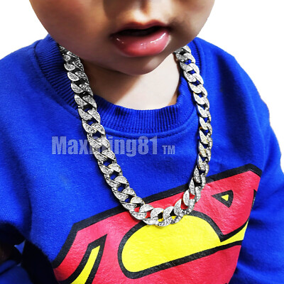 Kids Baby Silver Plated Alloy 14" ~ 24" Iced Cubic Zirconia Cuban Chain ...