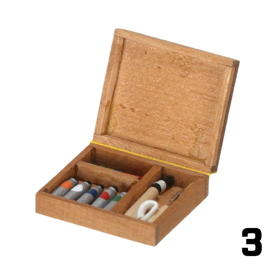 Set Dolls DIY Drawing Board Mini Wood Box Artist Paint Pen Miniature ...