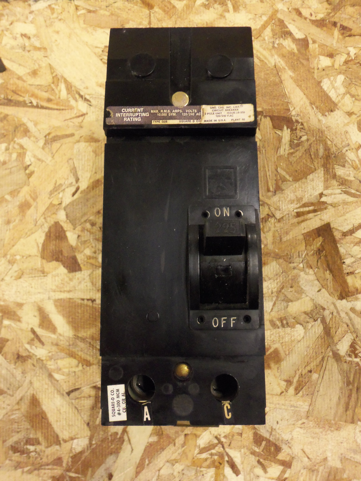 SQUARE Q2B Q2B21225AC 225 AMP 2 POLE 240V BREAKER BLACK FACE Q2B-21225 ...