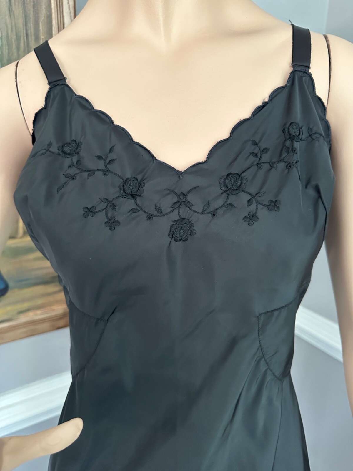 Vintage 1960s Barbizon Black Slip Dress Pin-up Full S… - Gem