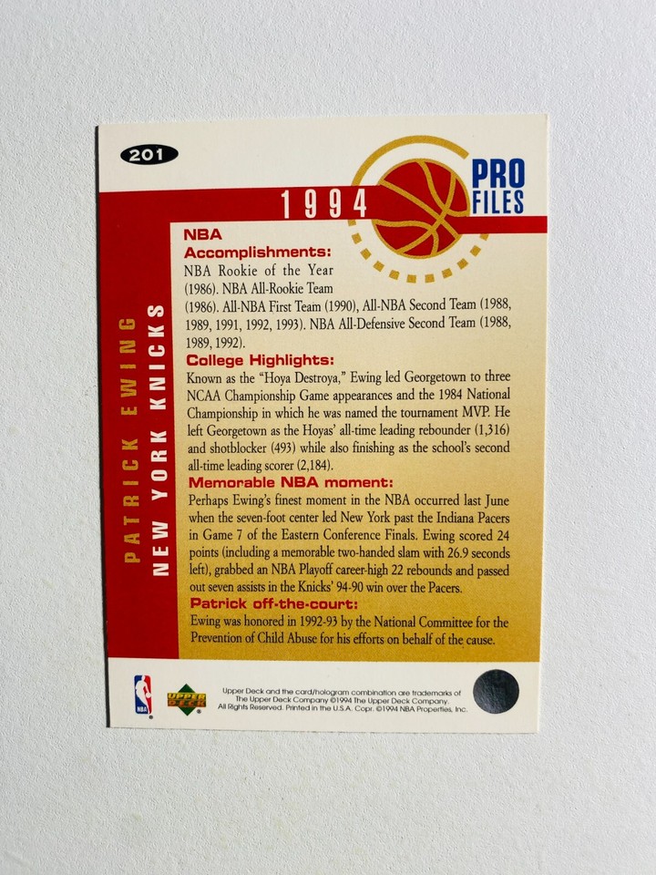 1994 UPPER DECK #201 PATRICK EWING NM-MT NBA BASKETBALL CARD | eBay