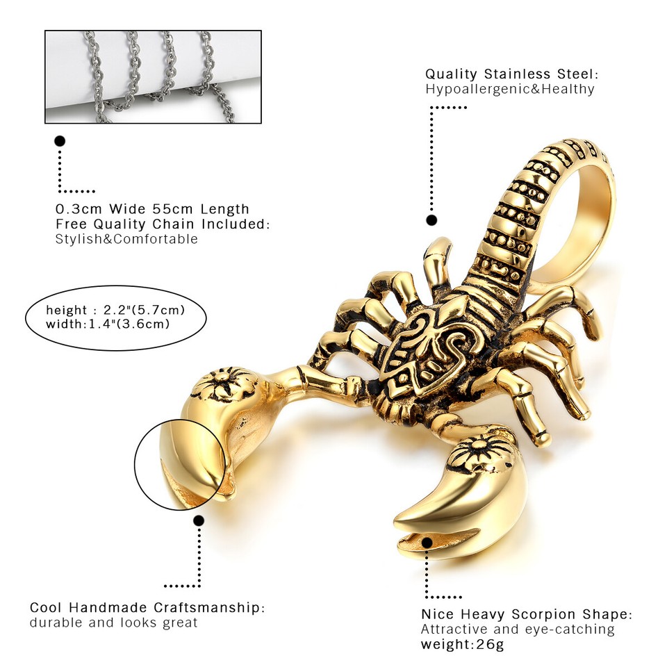 Mens Womens Stainless Steel Scorpio Zodiac Scorpion Pendant Necklace ...