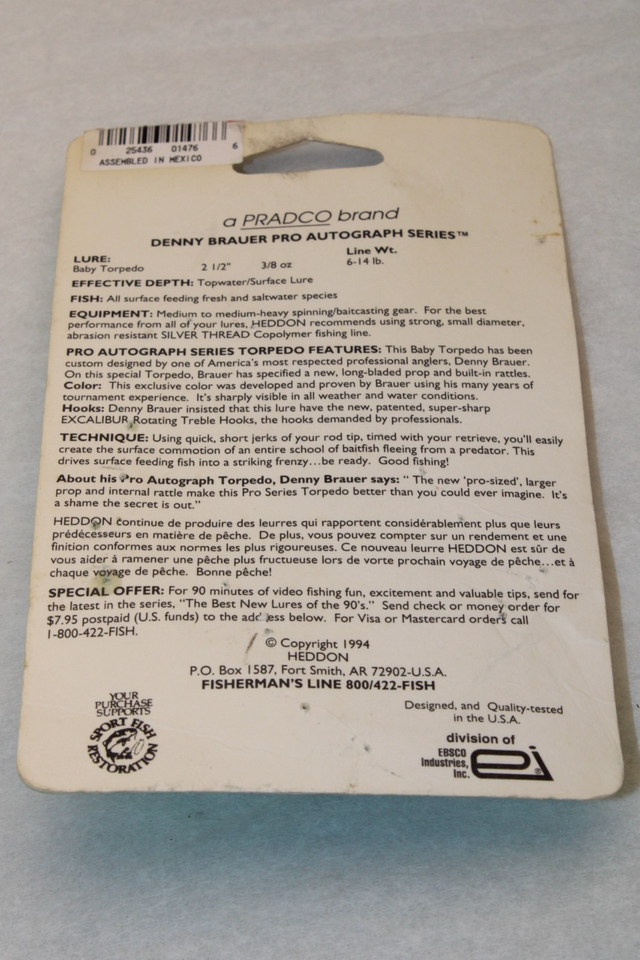 VINTAGE DENNY BRAUER HEDDON PRO AUTOGRAPH TORPEDO FISHING LURE USA NOS ...