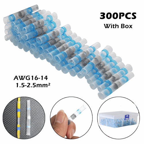 300pcs Blue 16-14 Gauge Solder Sleeve Waterproof Electrical Wire ...
