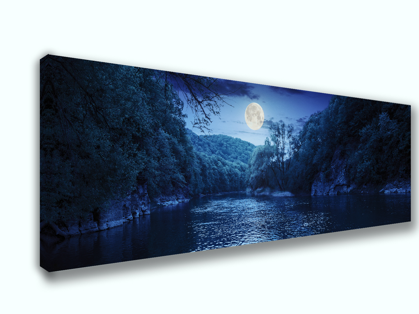 Blue Moon at Night Panoramic Picture Canvas Print Home Decor Wall Art ...