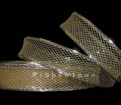 Christmas Gold Glitter Diamond Mesh Web Net Netting Wired Ribbon 1.5"W ...