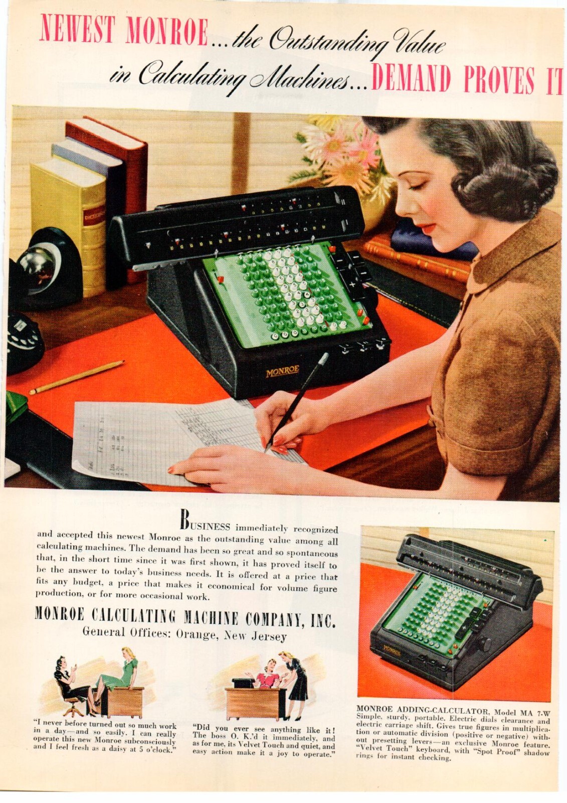 1940 MONROE CALCULATING MACHINE COMPANY, INC. SALES ART AD | eBay