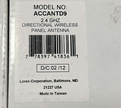 Lorex 2.4GHz Directional Wireless Panel Antenna Range Extender Model ...