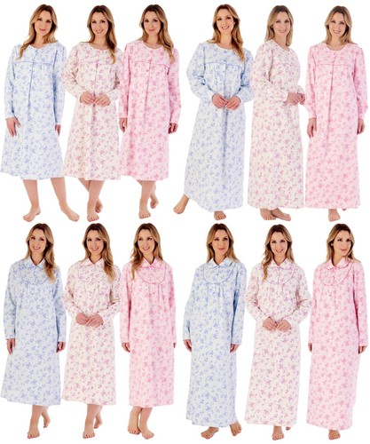 Slenderella Brushed Cotton Nightie Floral Long Sleeve Winceyette ...