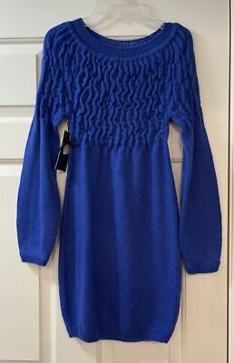 New York Yoki Collection royal blue Knit long Sleeve dress Sweater ...
