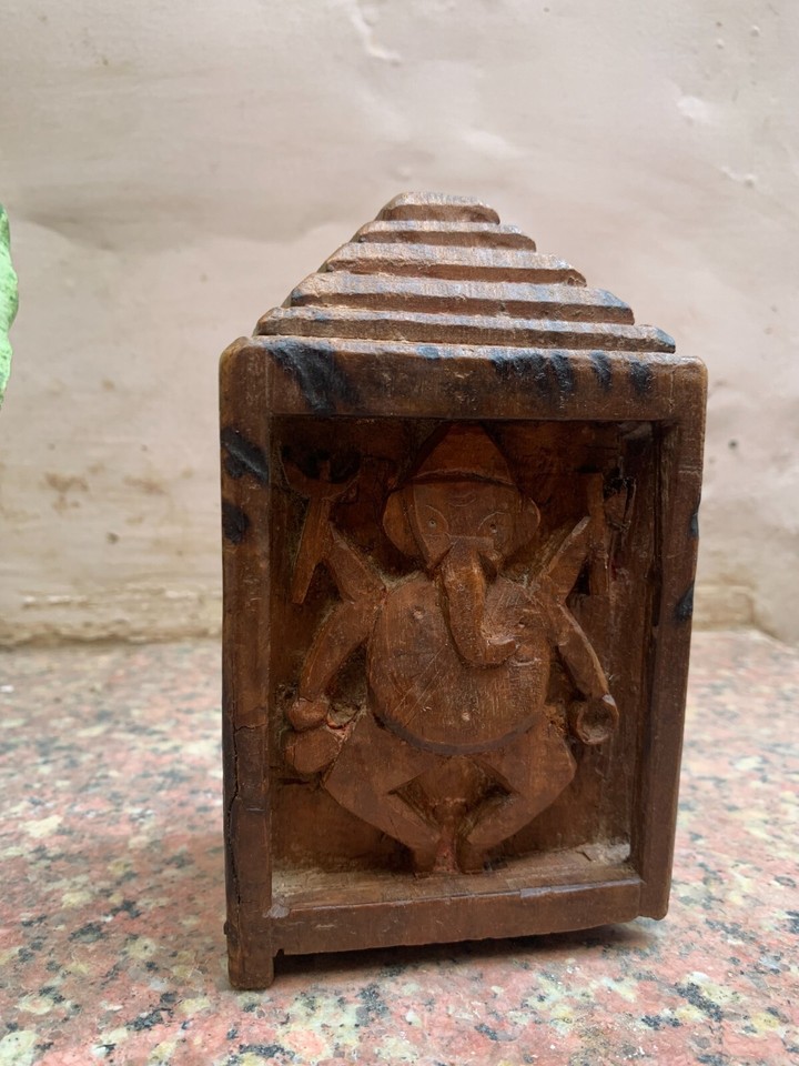 Wooden Hand Carved God Ganesha Indian Lord Ganpati Antique Art Statue ...