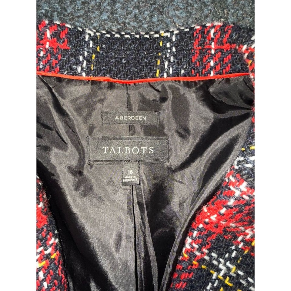 Talbots Women's Plaid Wool Blend Blazer Jacket Size 16 Multicolor ...