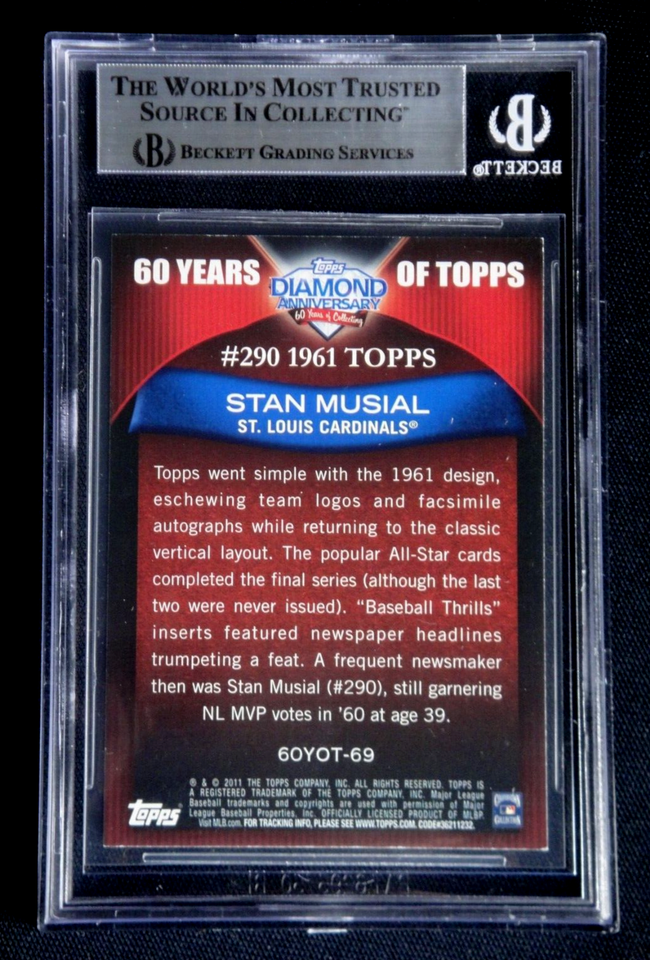 STAN MUSIAL SIGNED 2011 60 YEARS TOPPS 1961 DESIGN AUTOGRAPH CARD #290 ...