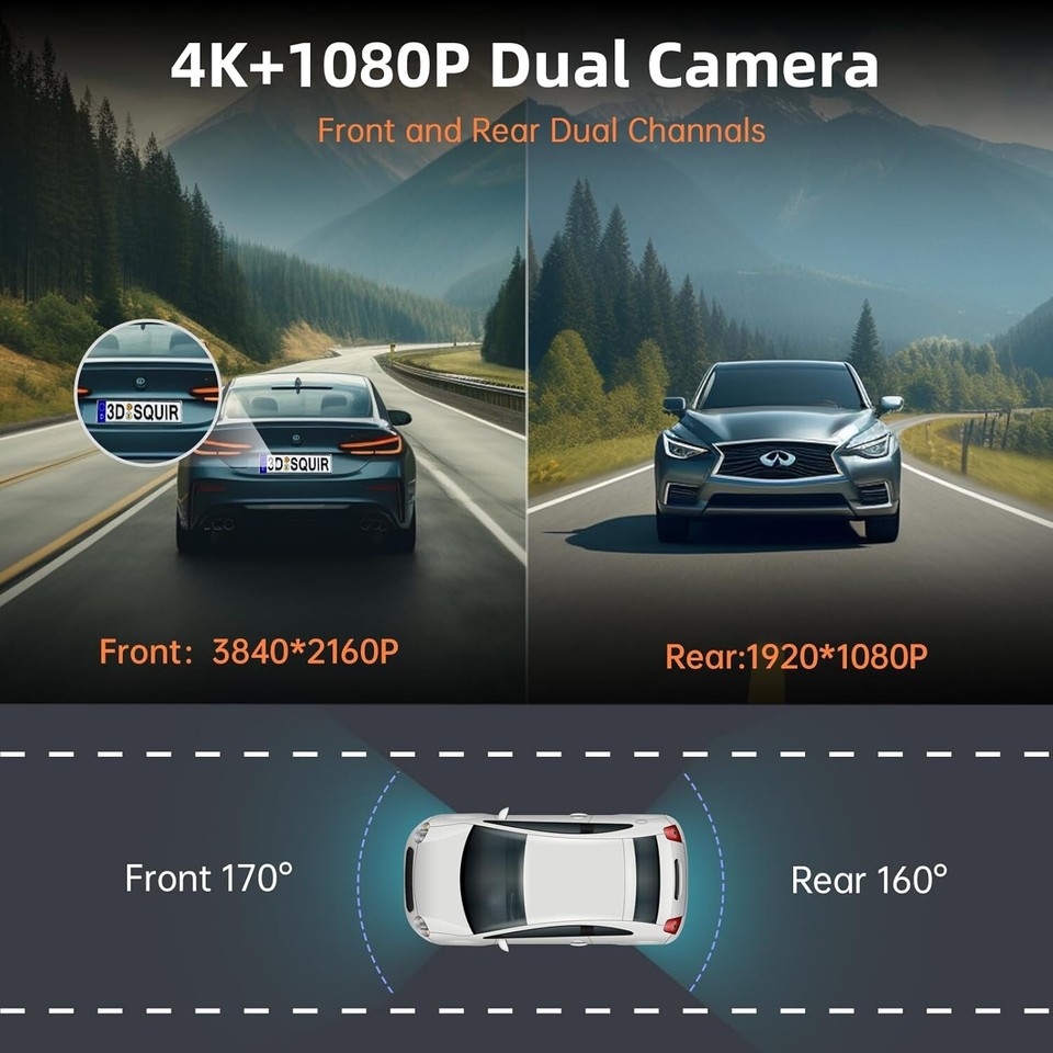 2025 GT802 Dash Cam Front & Rear,4K+1080P Dual Dash Camera 2.4" Screen ...