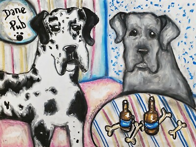 GREAT DANE at a Pub drinking Beer Dog Art Print 5x7 Collectible Artist ...