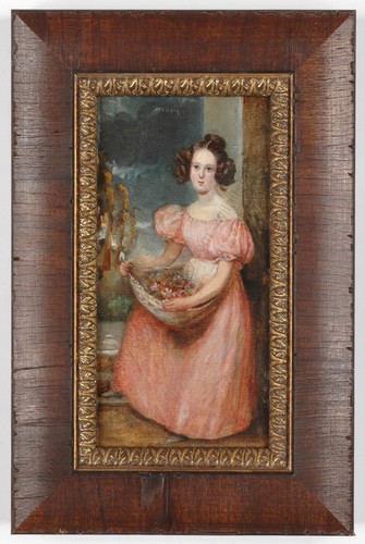 Emanuel Thomas Peter "Portrait of a young girl with flowers" rare oil ...