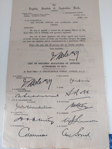 Bank Memorabilia ESand A Bank 1949 Specimen Signatures Australia | eBay