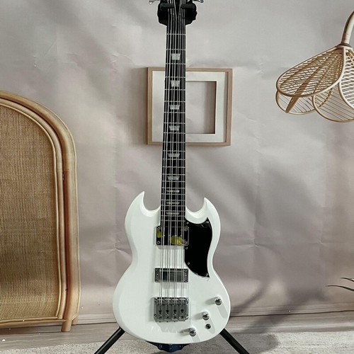 8-Strings White SG Electric Bass Solid Mahogany Body Black Fretboard HH ...