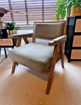 Next Bronx Frame, Soft Velvet Sage Green Abe Wooden Accent Chair | eBay UK