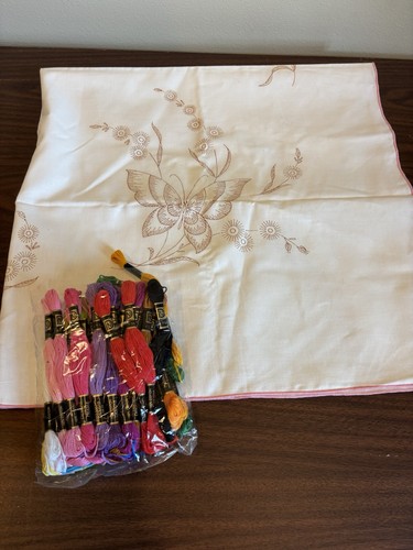 Vintage , Unfinished Embroidery Table Cloth with Skeins. | eBay