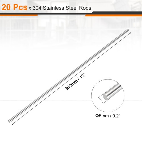 20Pcs 304 Stainless Steel Rods 5mm x 300mm Round Metal Solid Rod | eBay