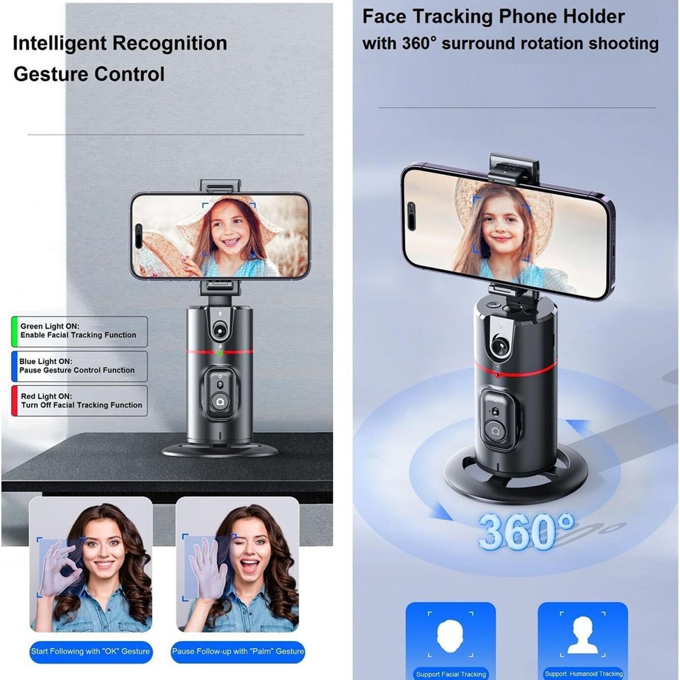 Auto Face Tracking Tripod 360° Rotating Auto Tracking Phone Camera ...