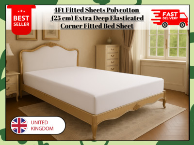 4FT Fitted Sheet 25cm Deep Polycotton Super Soft Plain Bottom Bed ...