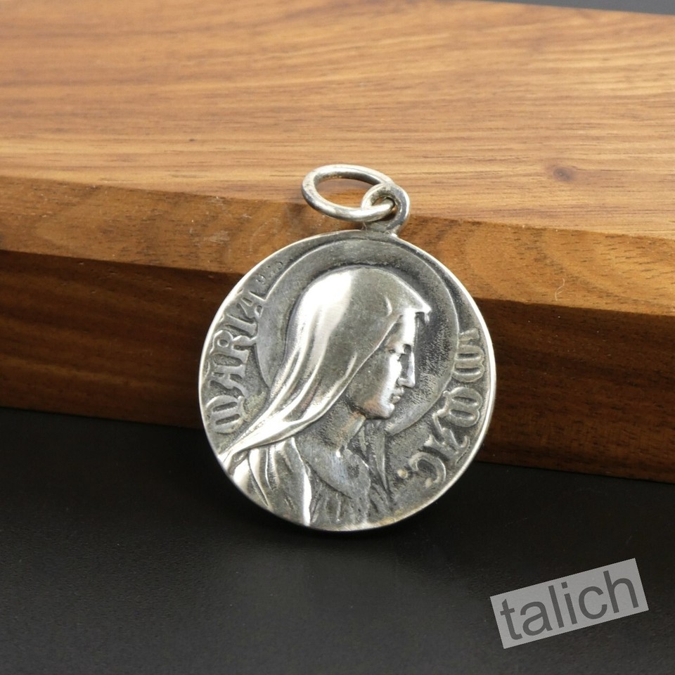 Solid 925 Sterling Silver Jesus Christ Virgin Mary Double Sided Amulet ...