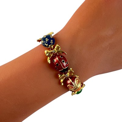 Vintage Joan Rivers Faberge Easter Egg Style Enamel Bracelet w/ Lady ...
