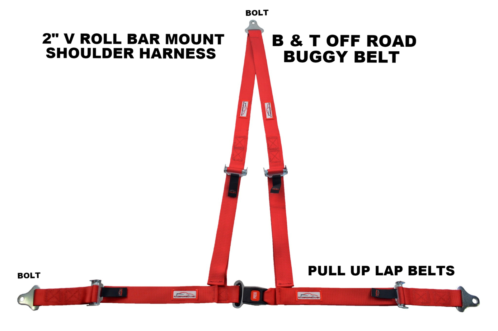 RACERDIRECT 3 POINT RACE HARNESS OFF ROAD BUGGY 2" BELT BOLT IN V TYPE ...