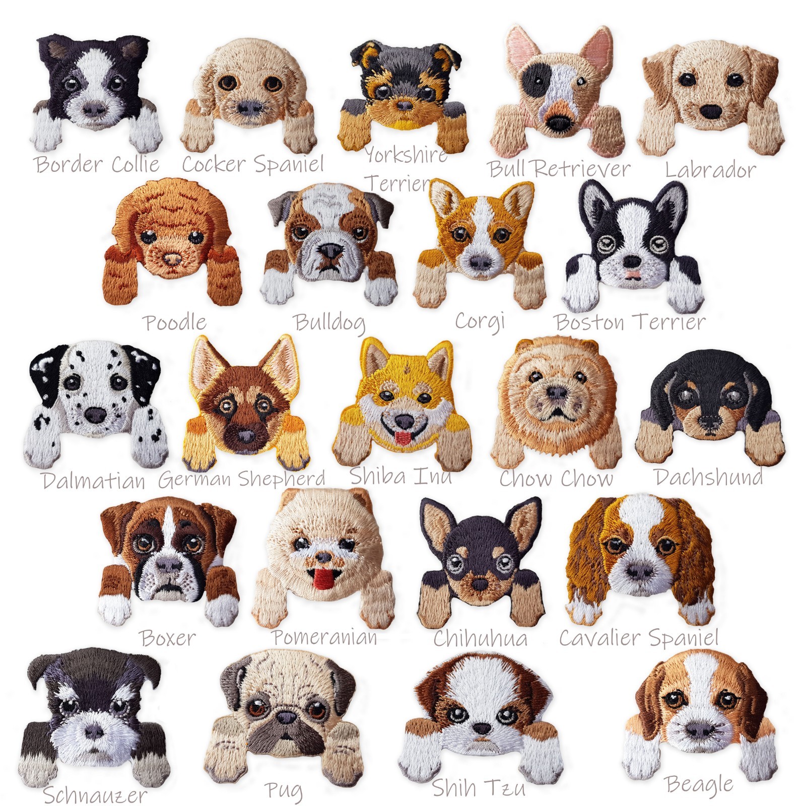 Dog Breeds Iron Sew / Iron on Appliques Embroidered Patches Motif Craft ...